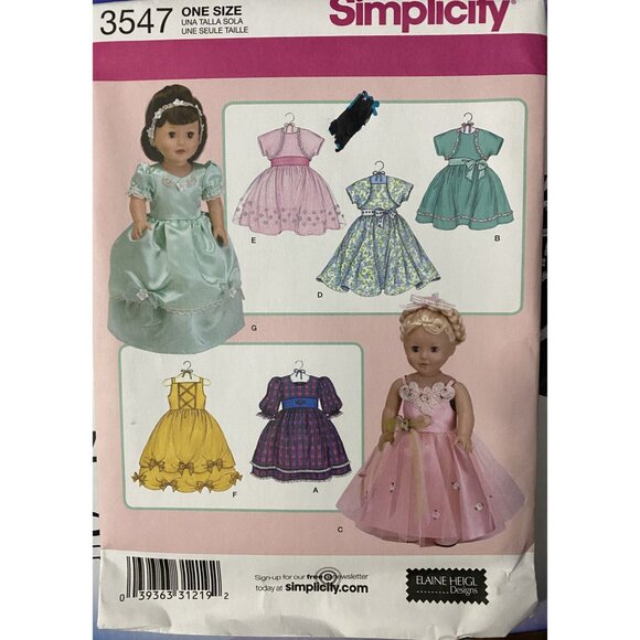 Simplicity | Toys | 8 Doll Clothes Sewing Simplicity 3547 Patterns By ...